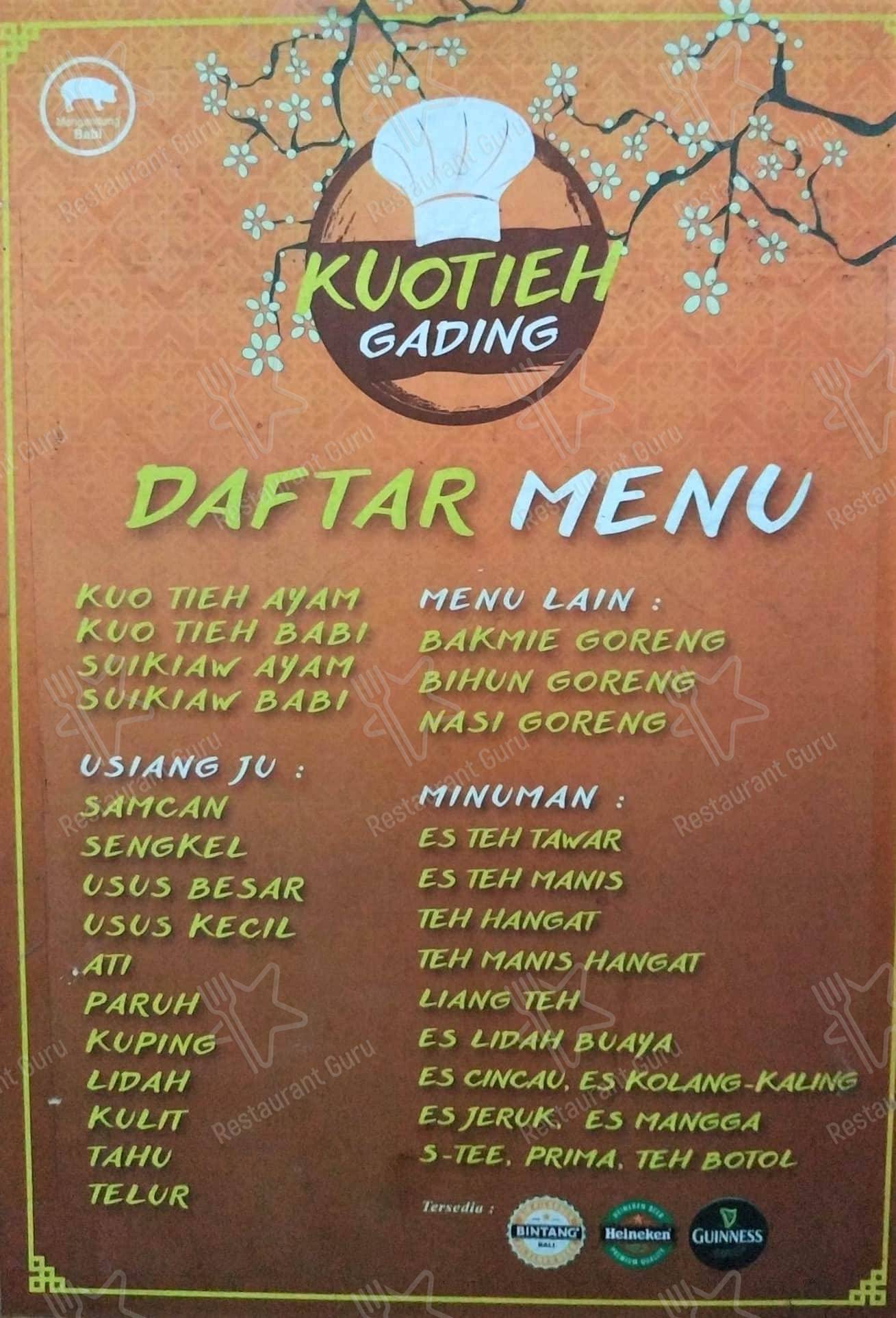 Menu at Kuotieh Gading restaurant, North Jakarta, Blok WD2 No
