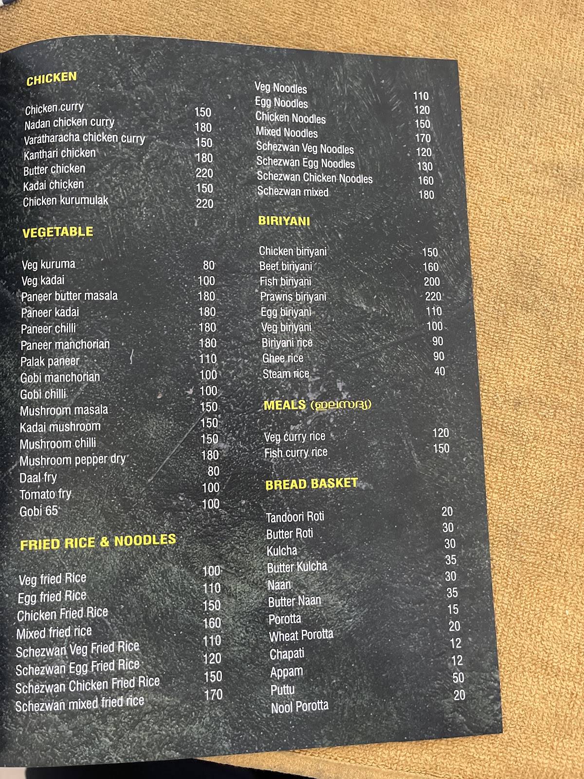 Menu at Kuttanad Restaurant, Thuravoor Thekku