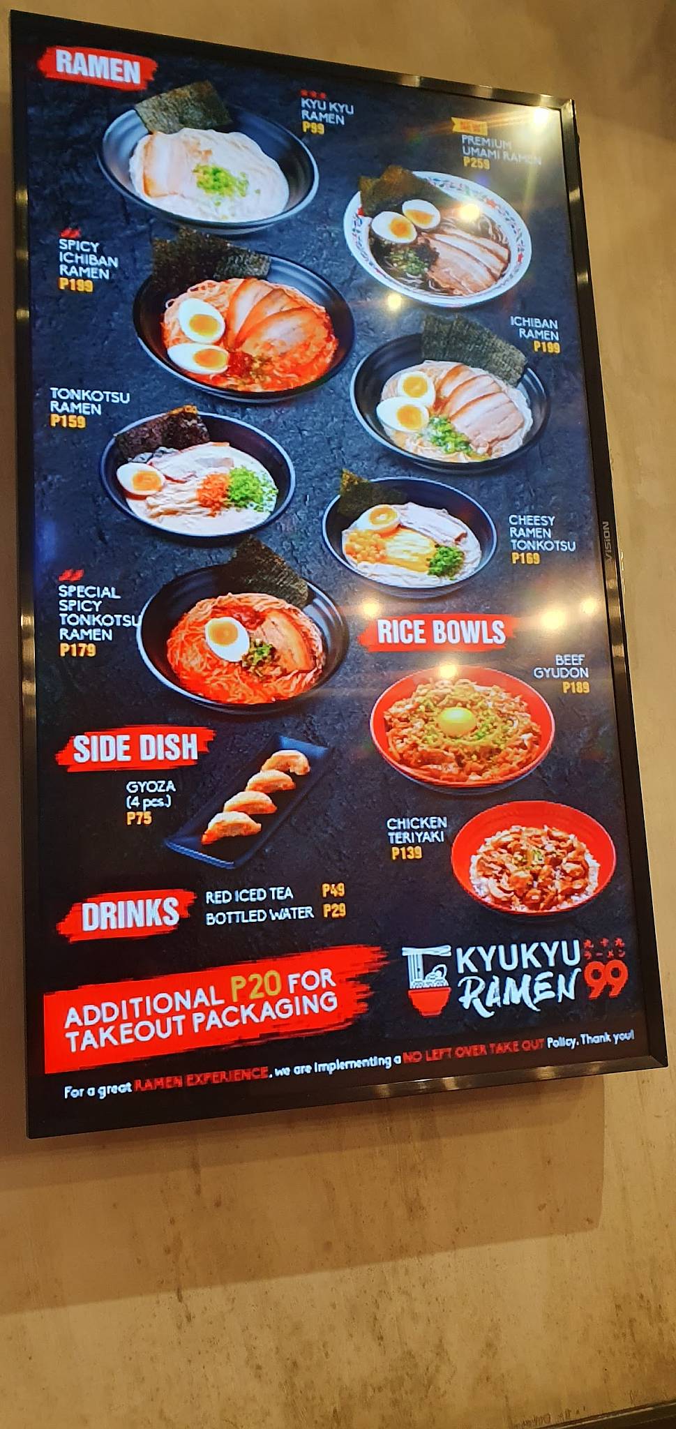 Menu at Kyukyu Ramen 99 restaurant, Quezon City, P3P5+CXP