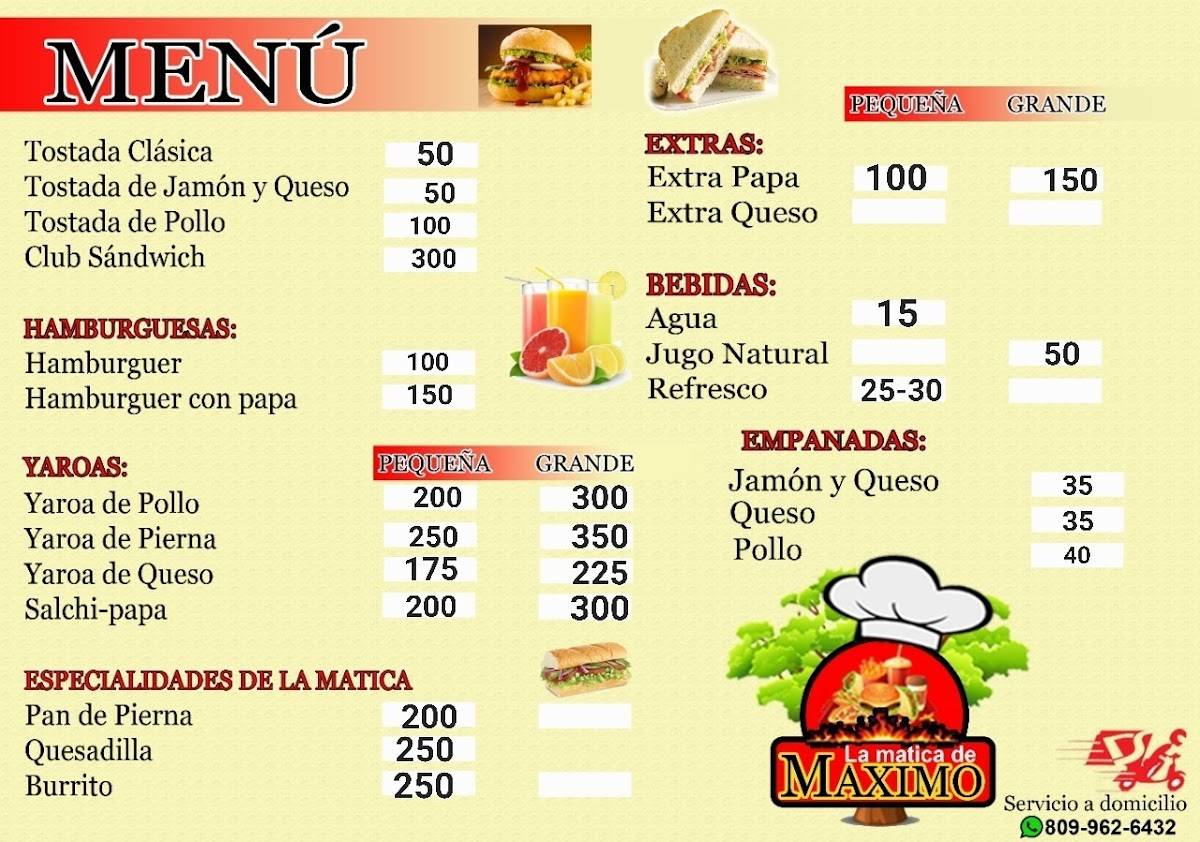 Menu at LA MATICA DE MÁXIMO restaurant, Yaguate