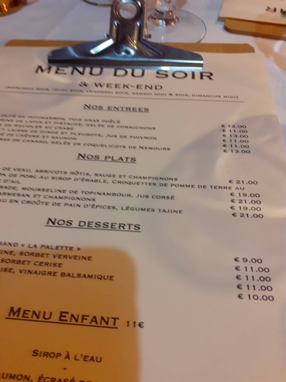 Menu au LA PALETTE restaurant, Moret-sur-Loing