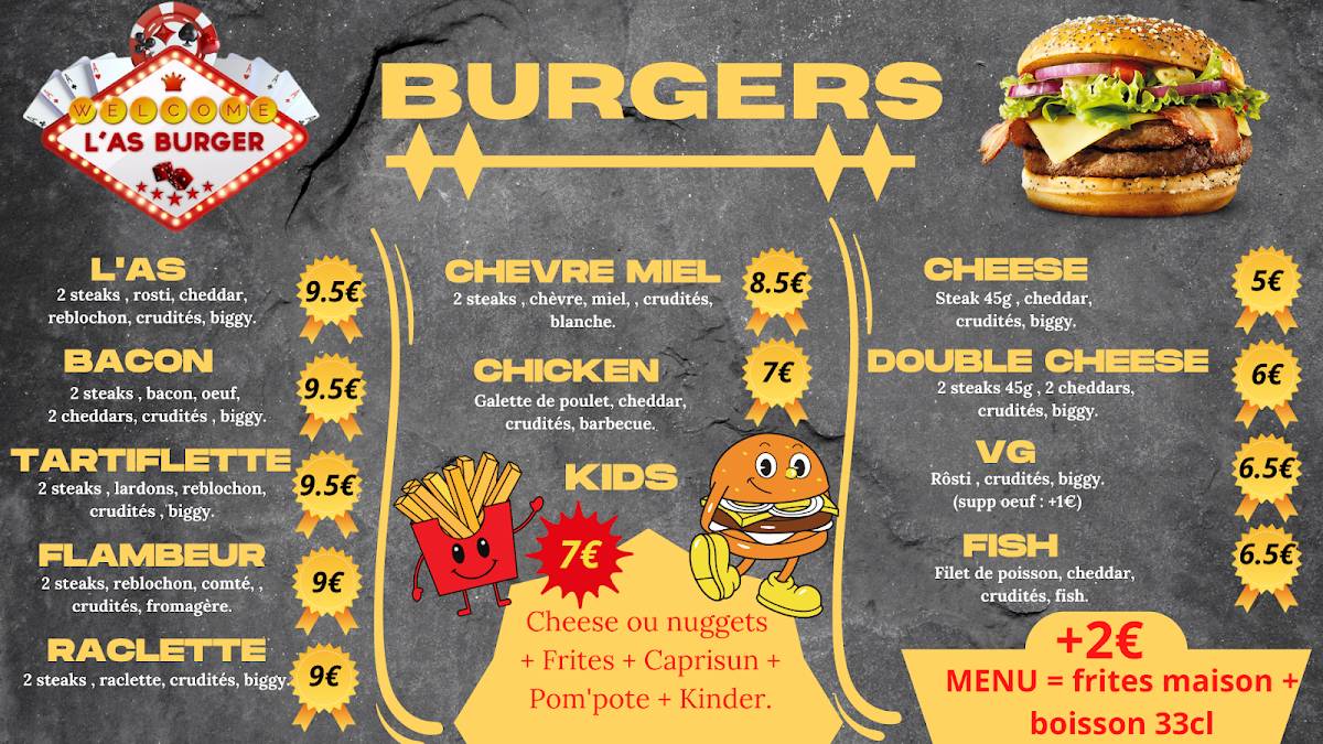 Menu au L'AS Burger restaurant, Héric