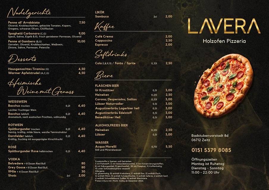 Speisekarte von LAVERA Pizzeria, Zeitz