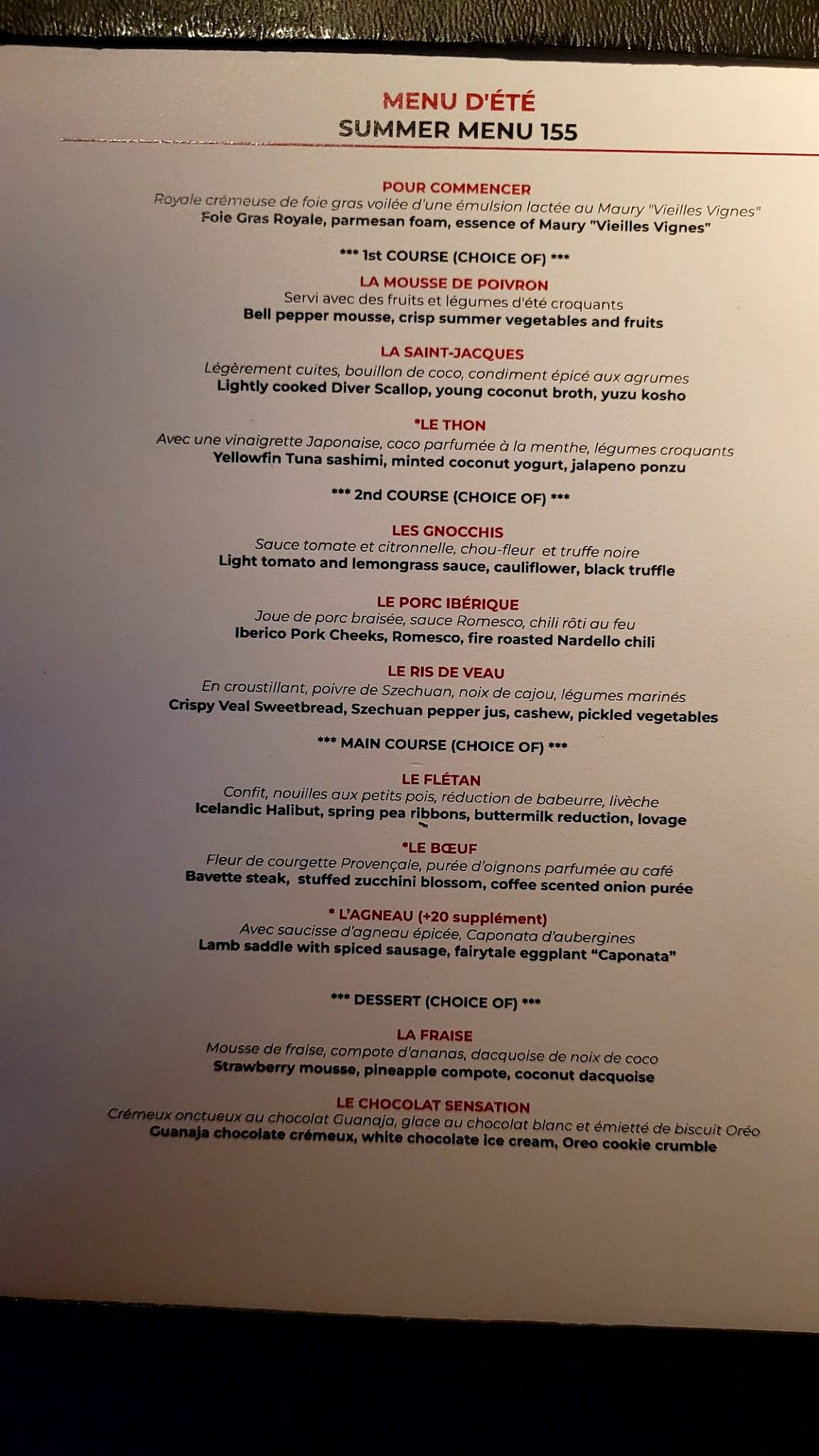 Menu at L’Atelier de Joël Robuchon restaurant, Miami