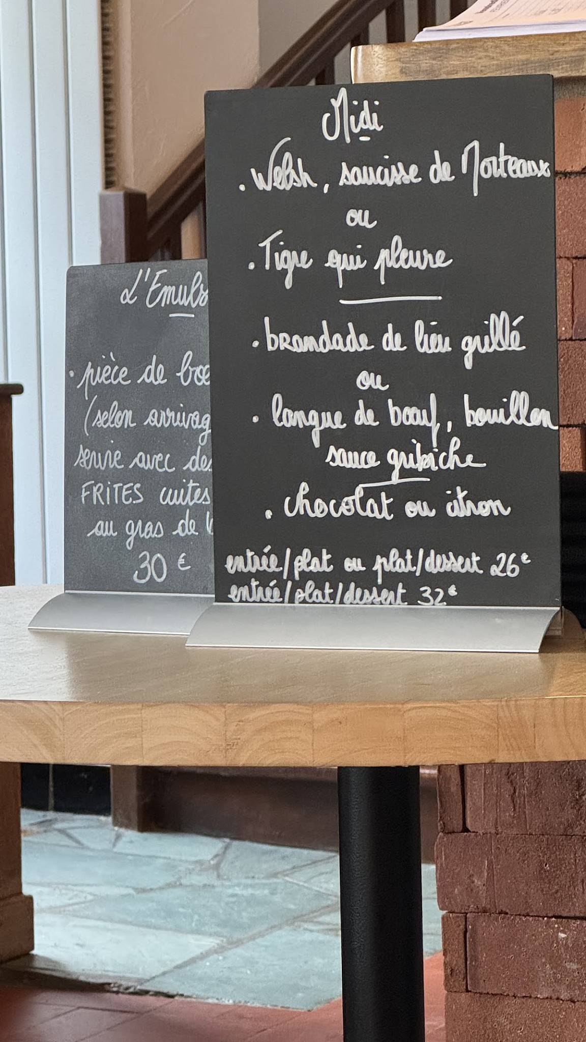 Menu at L'Emulsion restaurant, Lambersart
