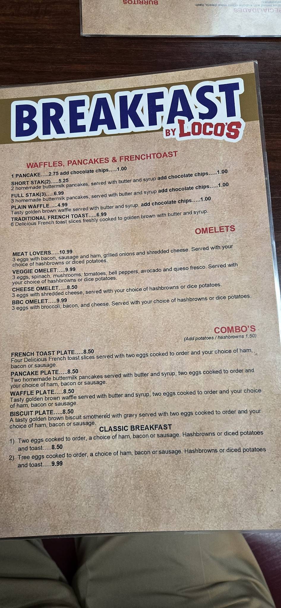 Menu at LOCO'S RESTAURANT & BAR, Littlefield