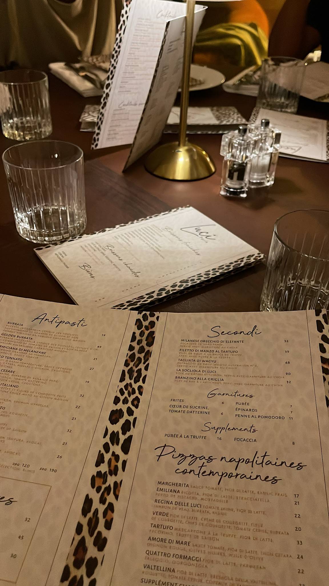 Menu au Luci restaurant, Argenteuil