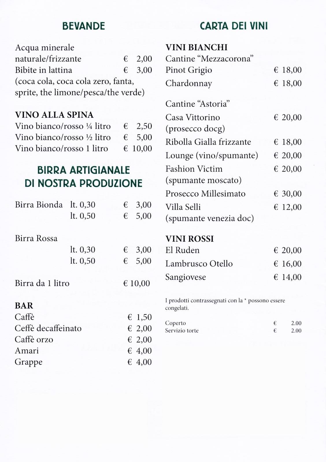 Carta del restaurante La Baita di Vigarano Pieve, Vigarano Mainarda