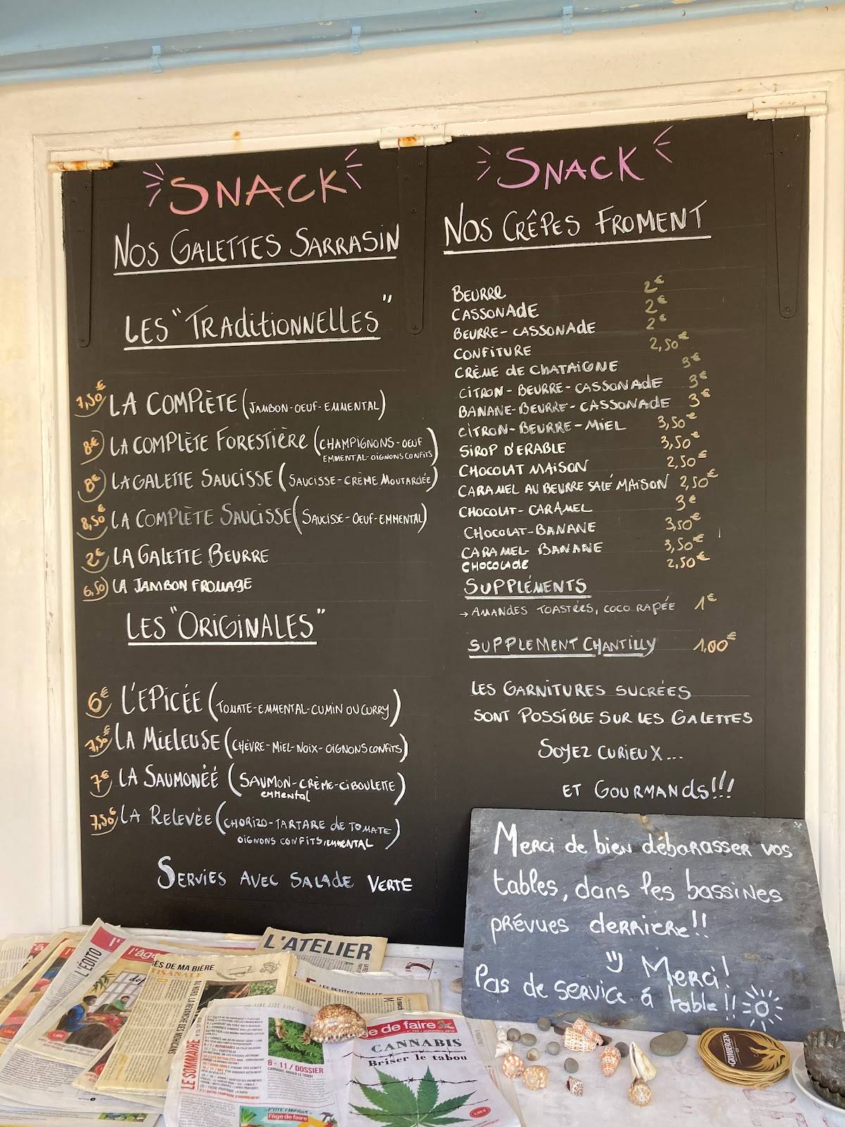 Menu au La Baraka, Anina
