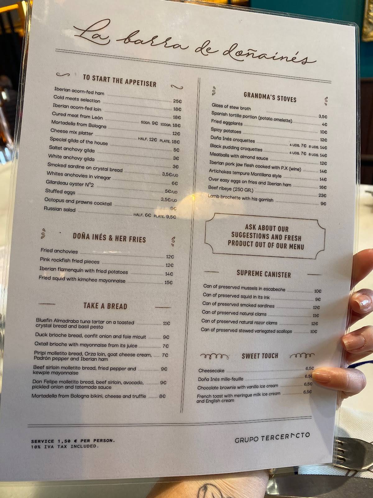 Carta de La Barra De Doña Inés, Málaga