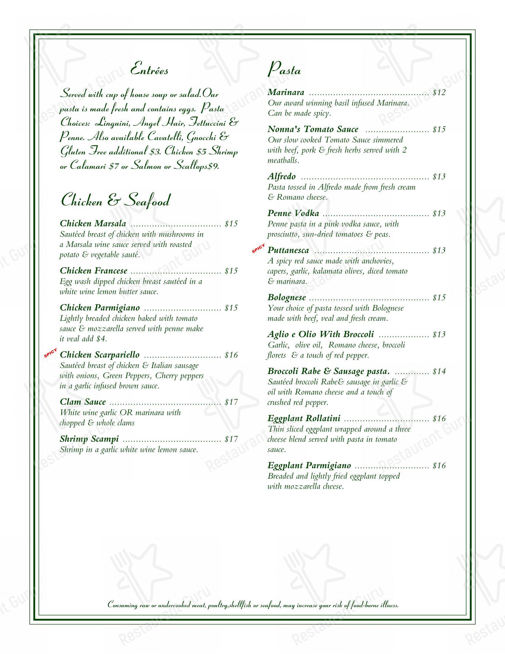 Menu at La Bella Via pub & bar, Phillipsburg