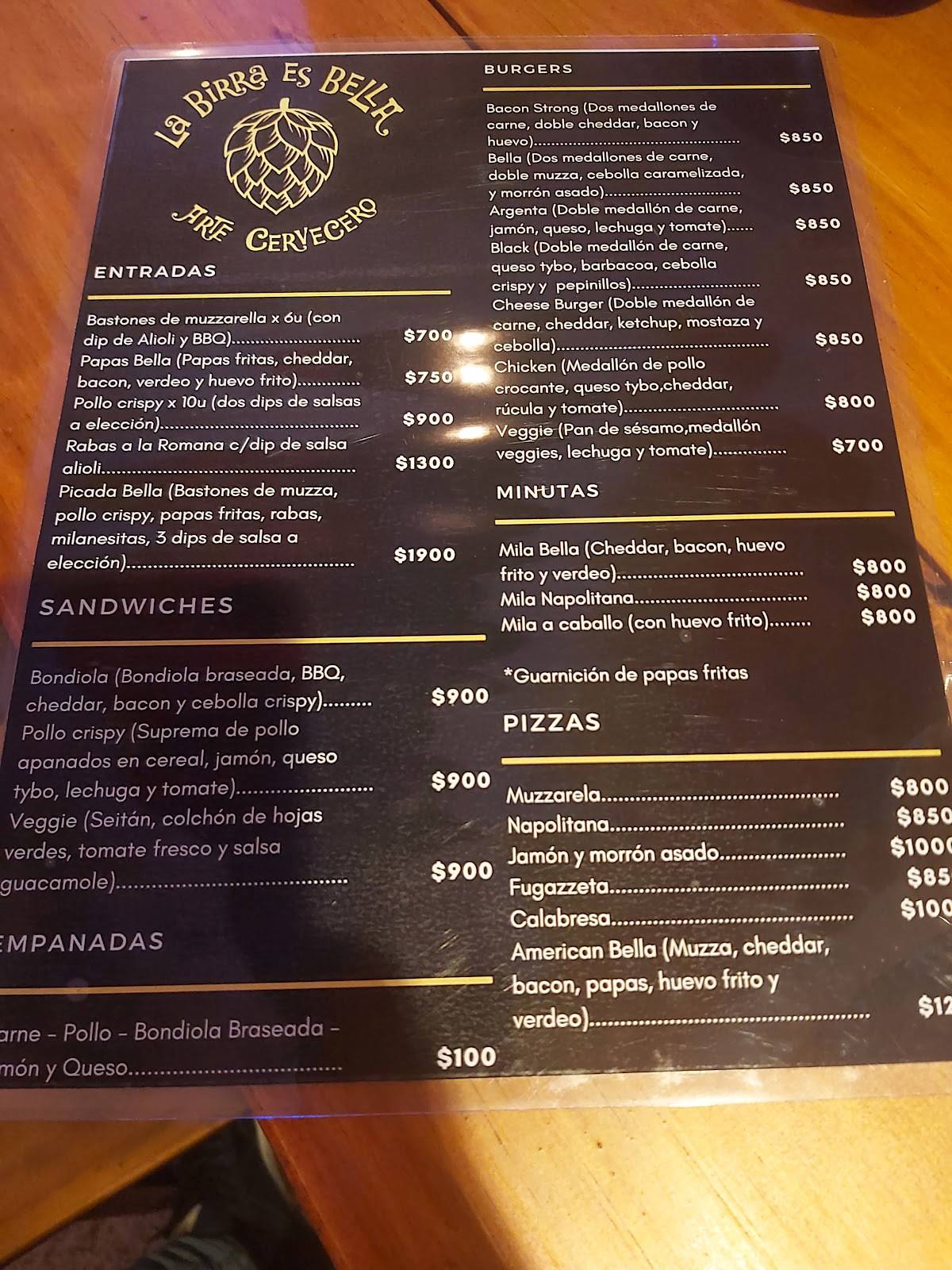 Carta del pub y bar La Birra es Bella, Isidro Casanova