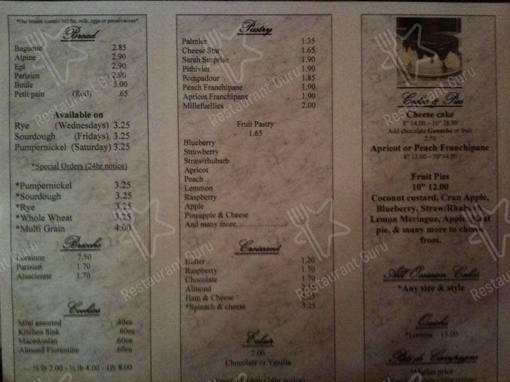 Menu at La Brioche Bakery, Vernon