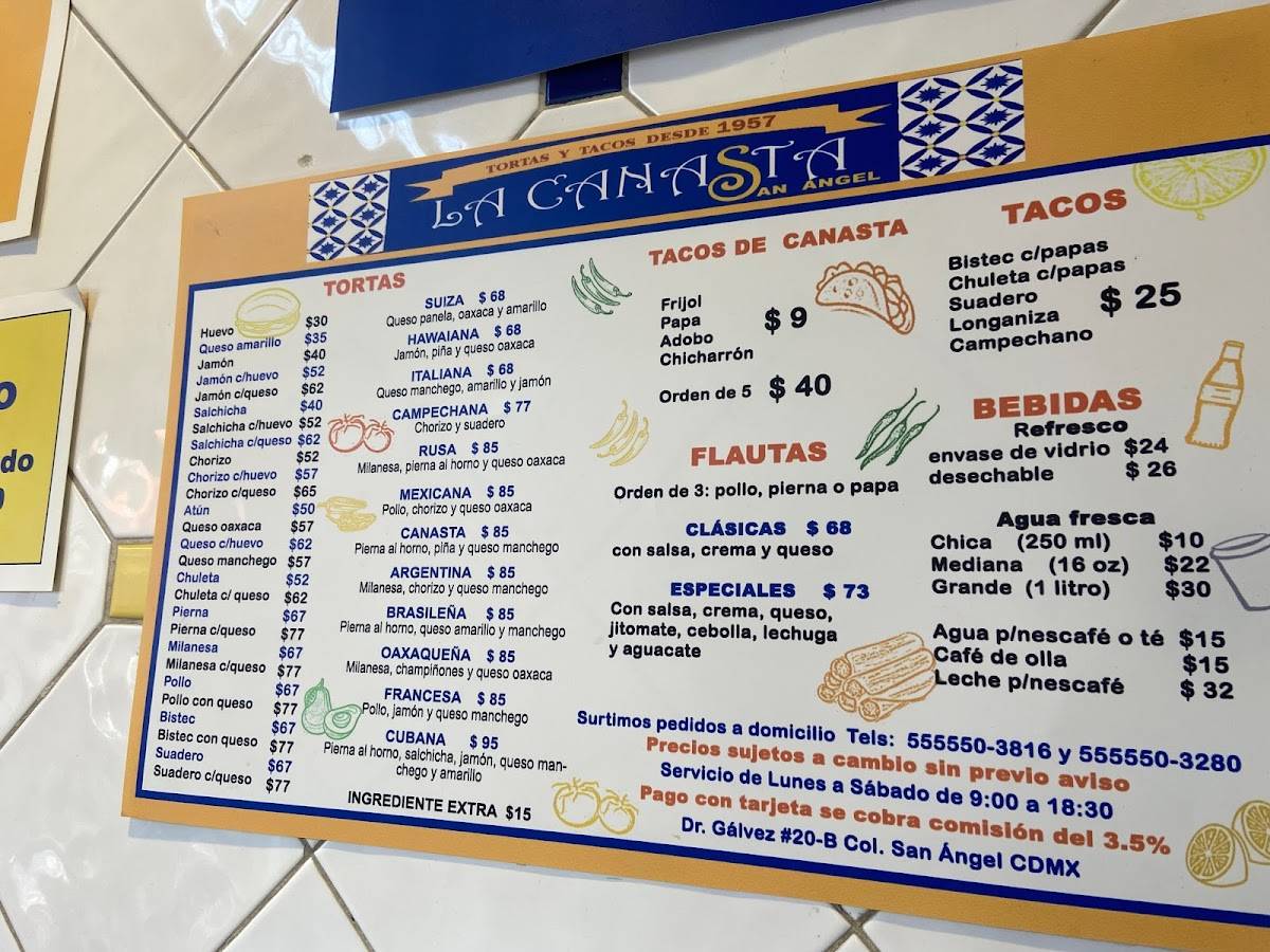 Carta del restaurante La Canasta San Ángel, Mexico, Calle del Dr ...