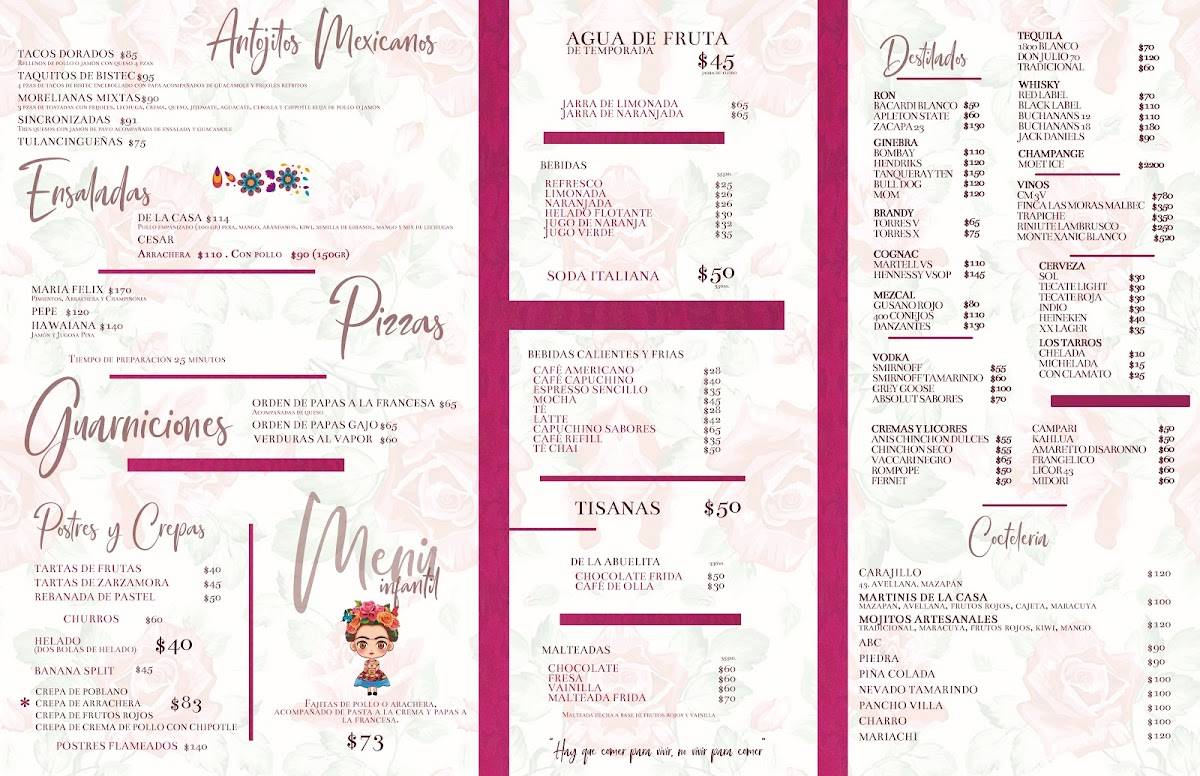 Carta del restaurante La Casa De Frida, Pachuca del Soto