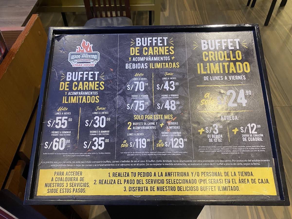 Menu at La Casa del Asado Argentino restaurant, Breña
