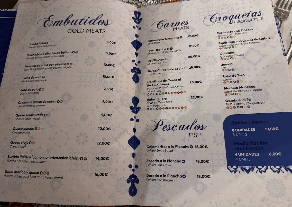 Menu at La Cepa restaurant, Benalmádena