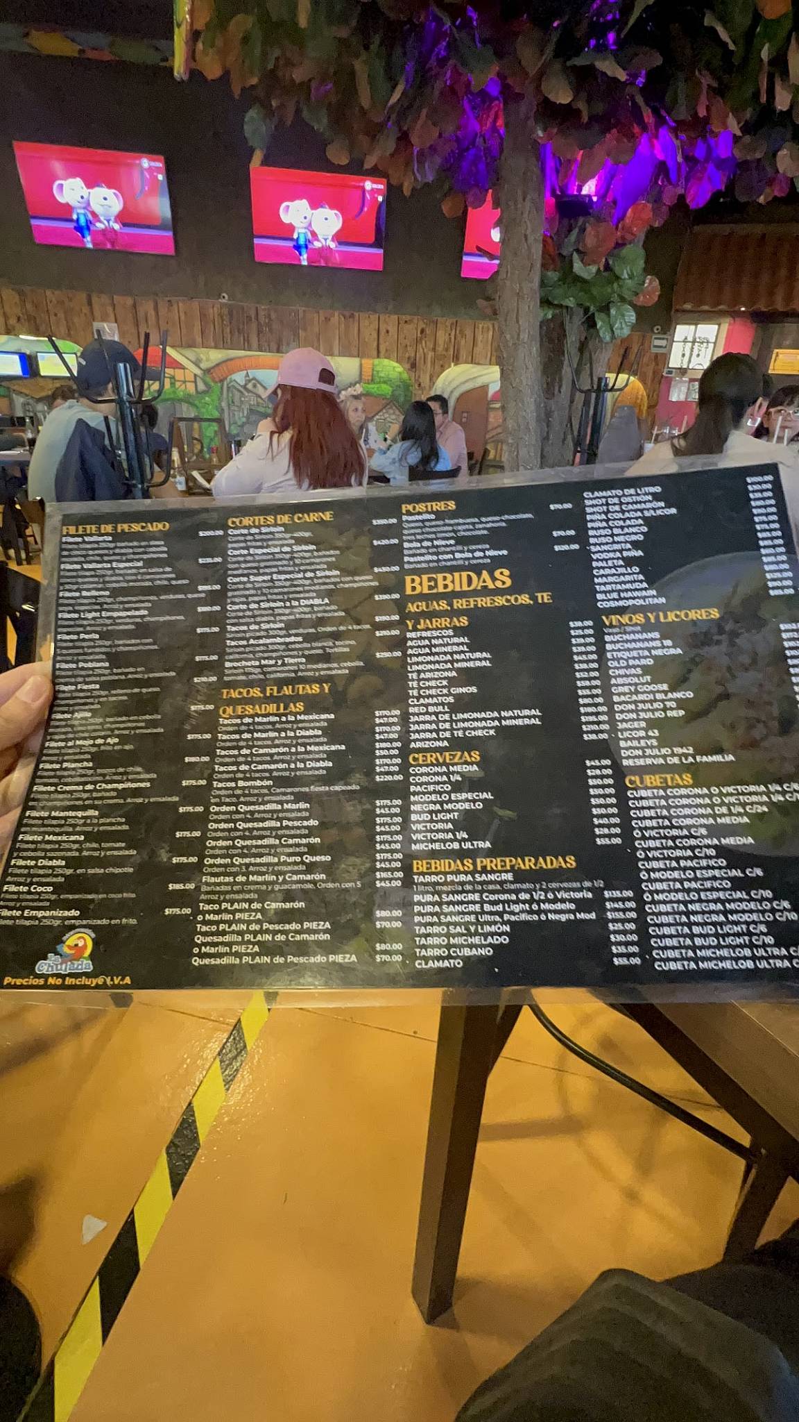 Menu at La Chulada restaurant, Ciudad Juarez