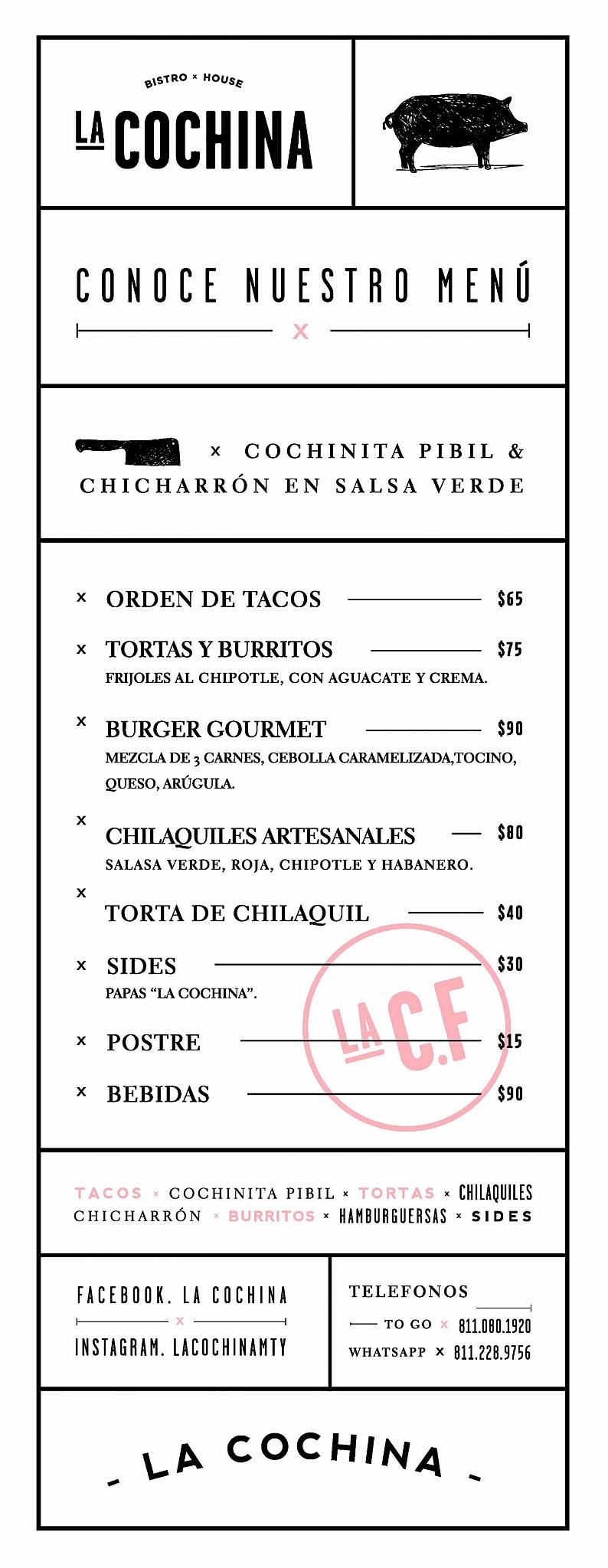Carta del restaurante La Cochina Foodtruck, Monterrey