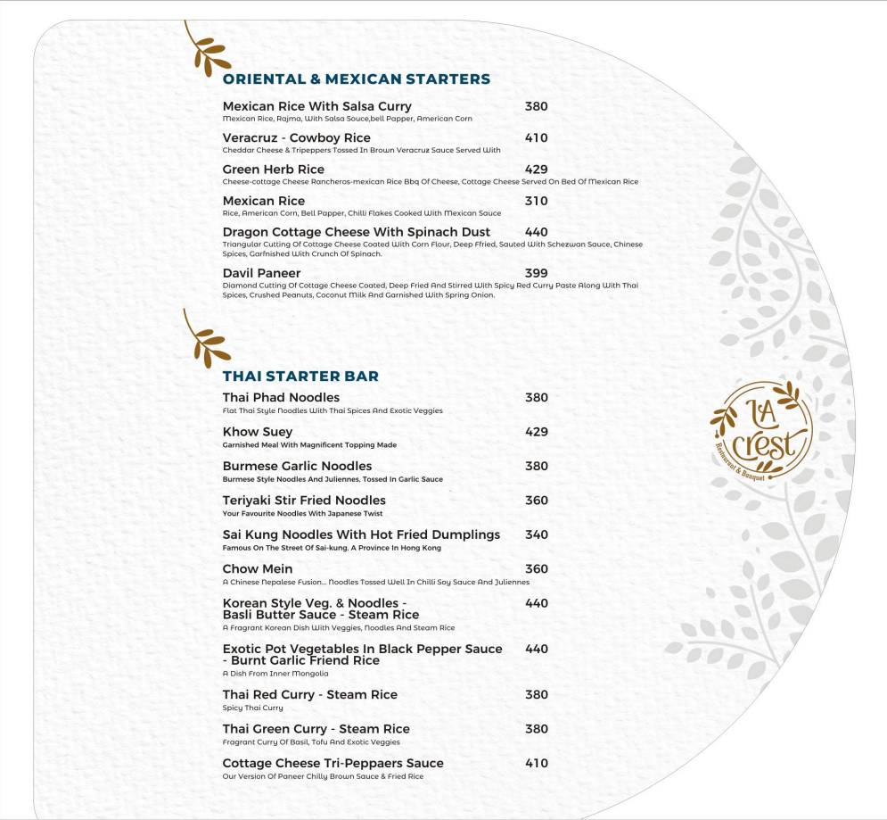 Menu at La Crest Restaurant & Banquet, Gandhinagar
