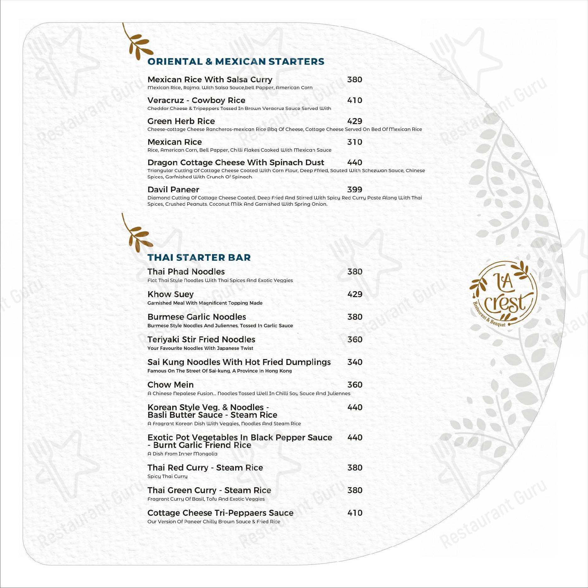 Menu at La Crest Restaurant & Banquet, Gandhinagar