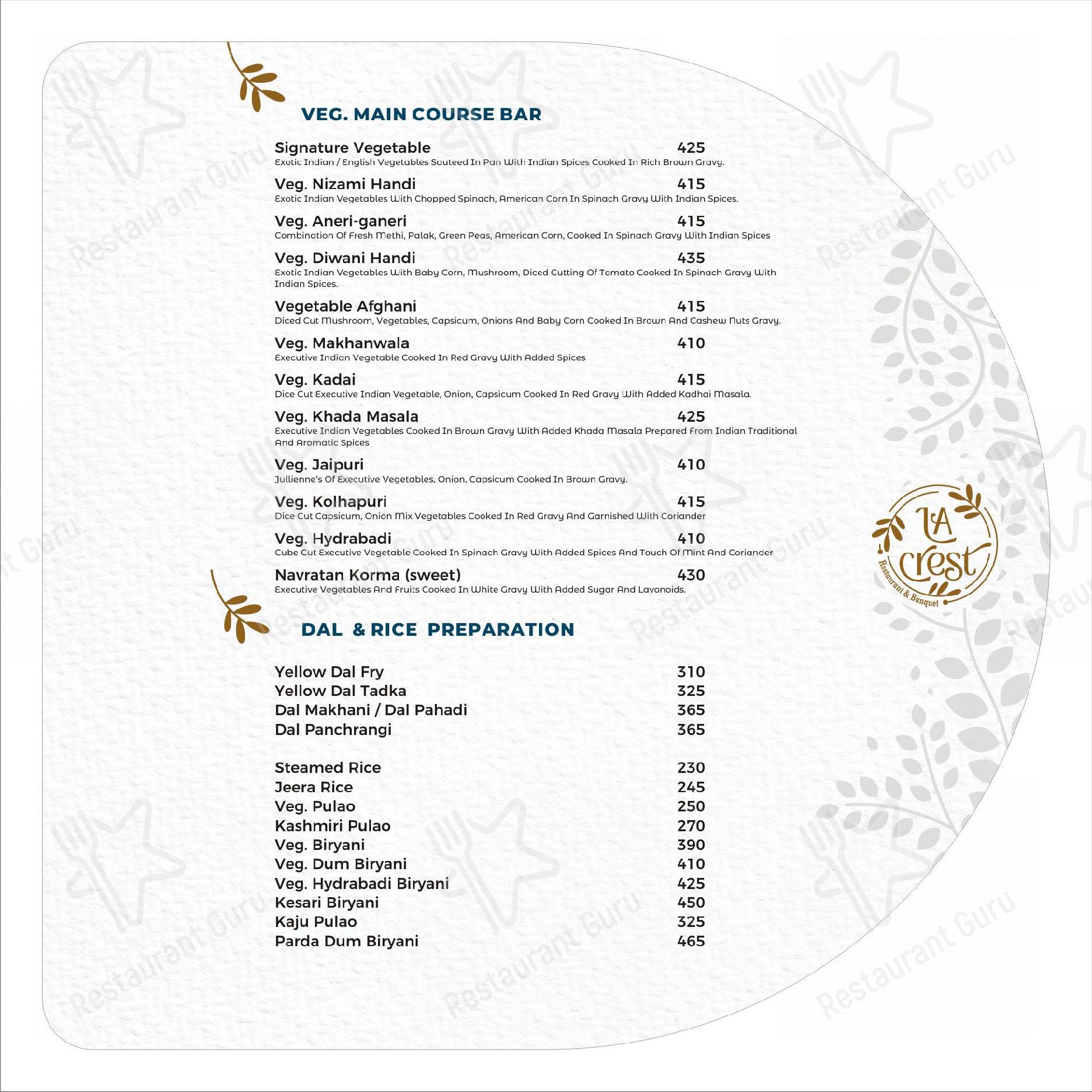 Menu at La Crest Restaurant & Banquet, Gandhinagar