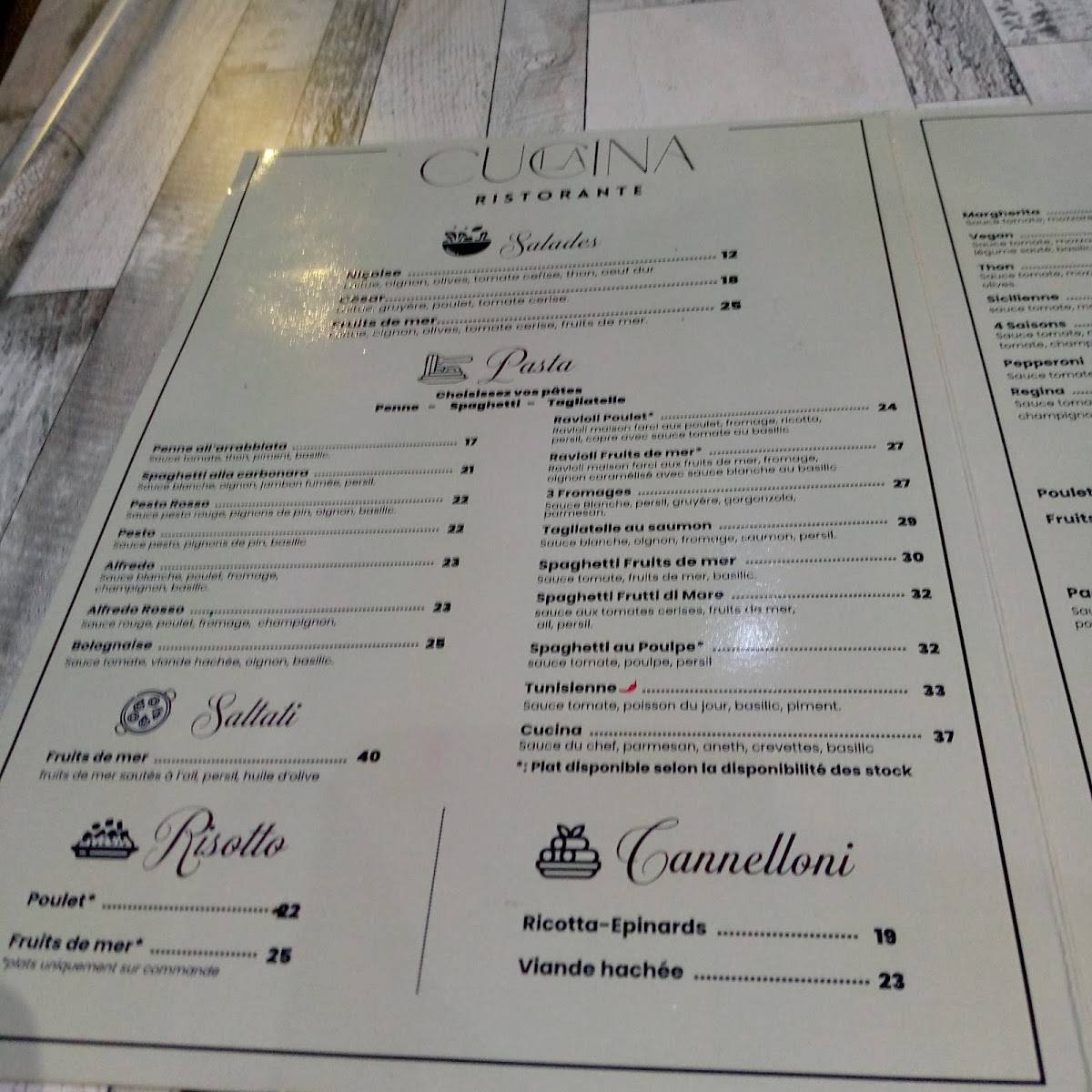 Menu au La Cucina restaurant, Monastir