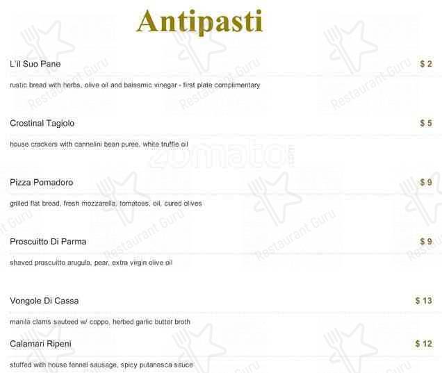 Menu at La Fermata restaurant, Bremerton, E 11th St