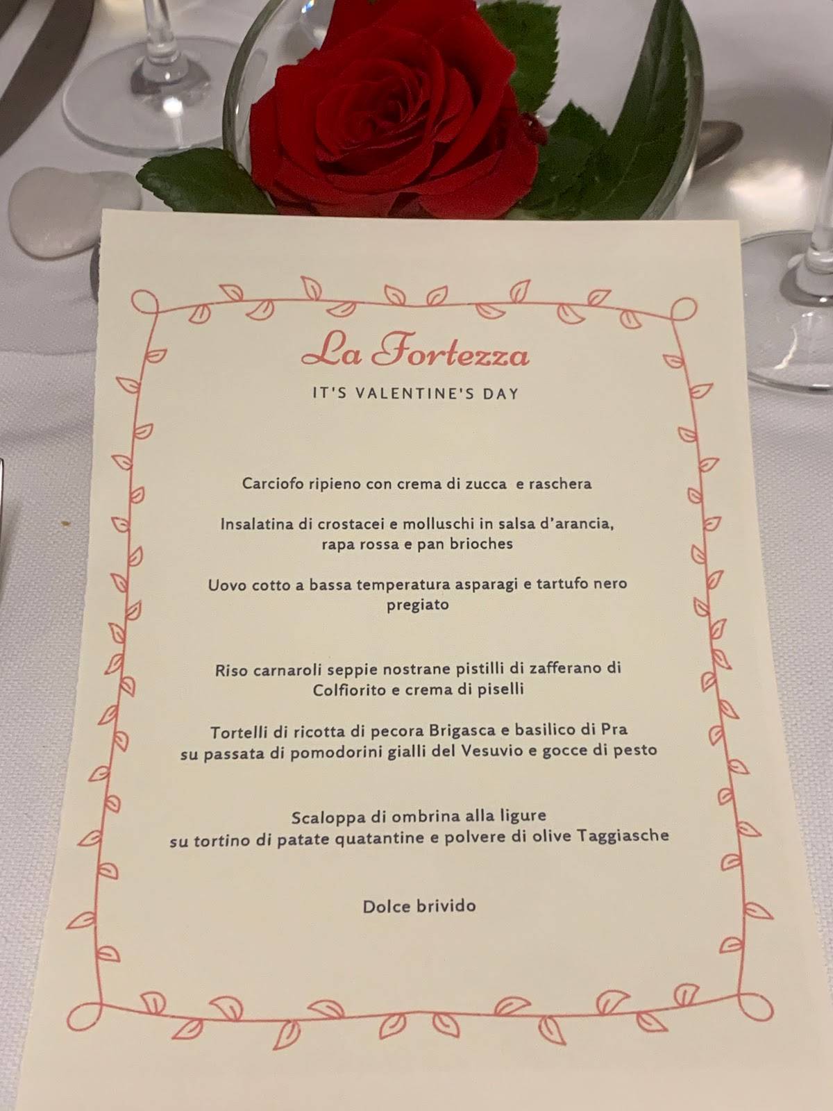 Menu da La Fortezza ristorante, Finale Ligure
