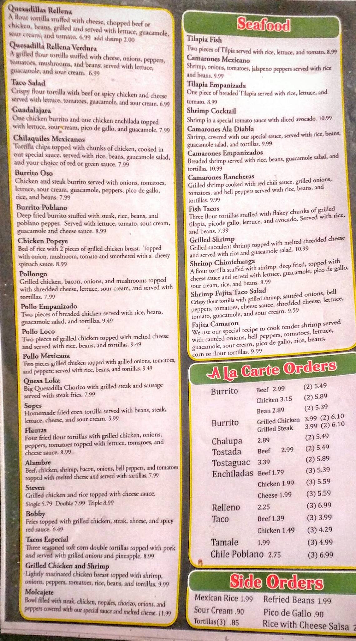 Menu at La Huerta Mexican Restaurant, Russellville, N Arkansas Ave
