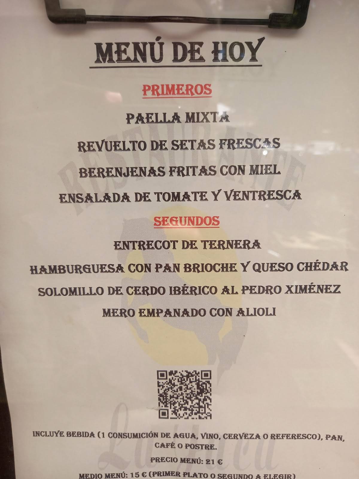 Carta del restaurante La Jaca, Madrid