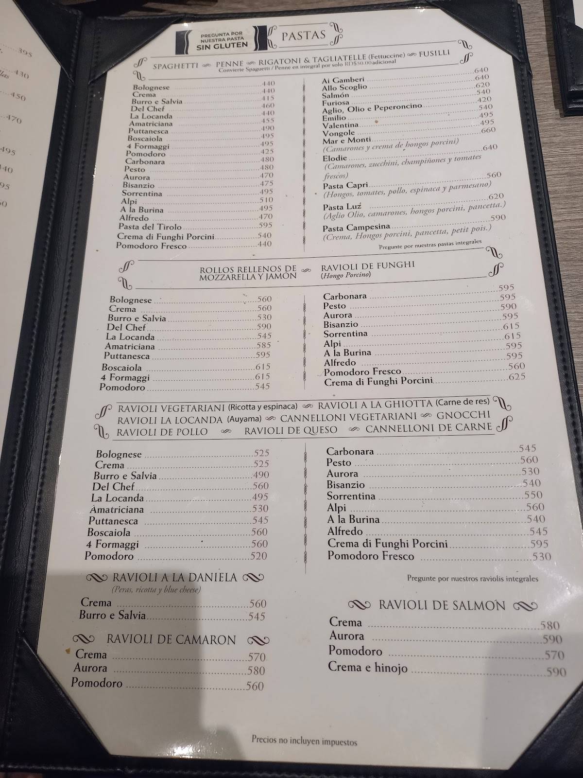 Menu at La Locanda - Malecón restaurant, Santo Domingo
