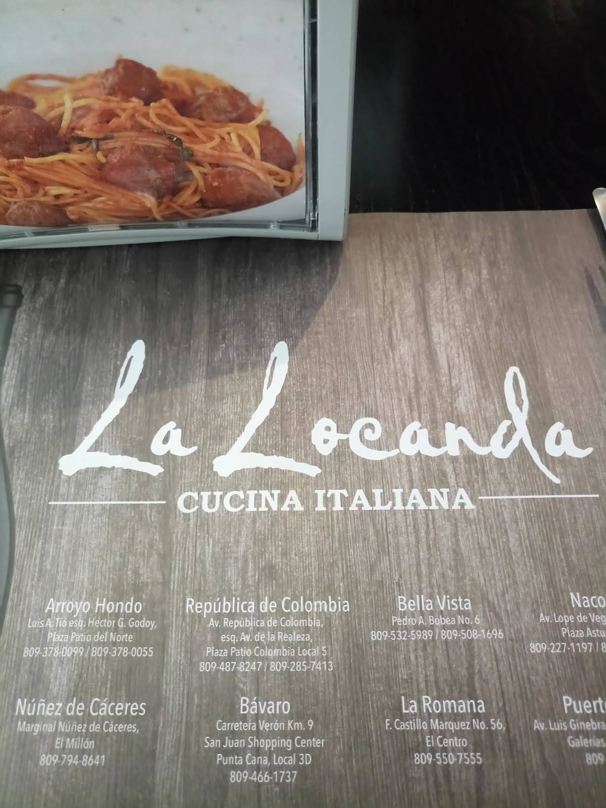 Carta del restaurante La Locanda, Santo Domingo, F3H9+CHR