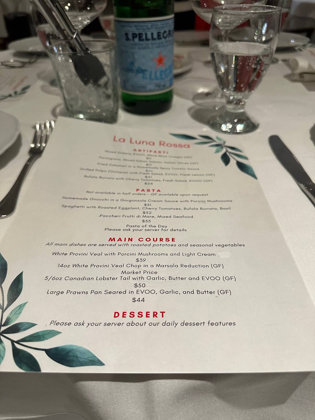 Menu at La Luna Rossa Ristorante restaurant, Calgary, -C Edmonton Trl