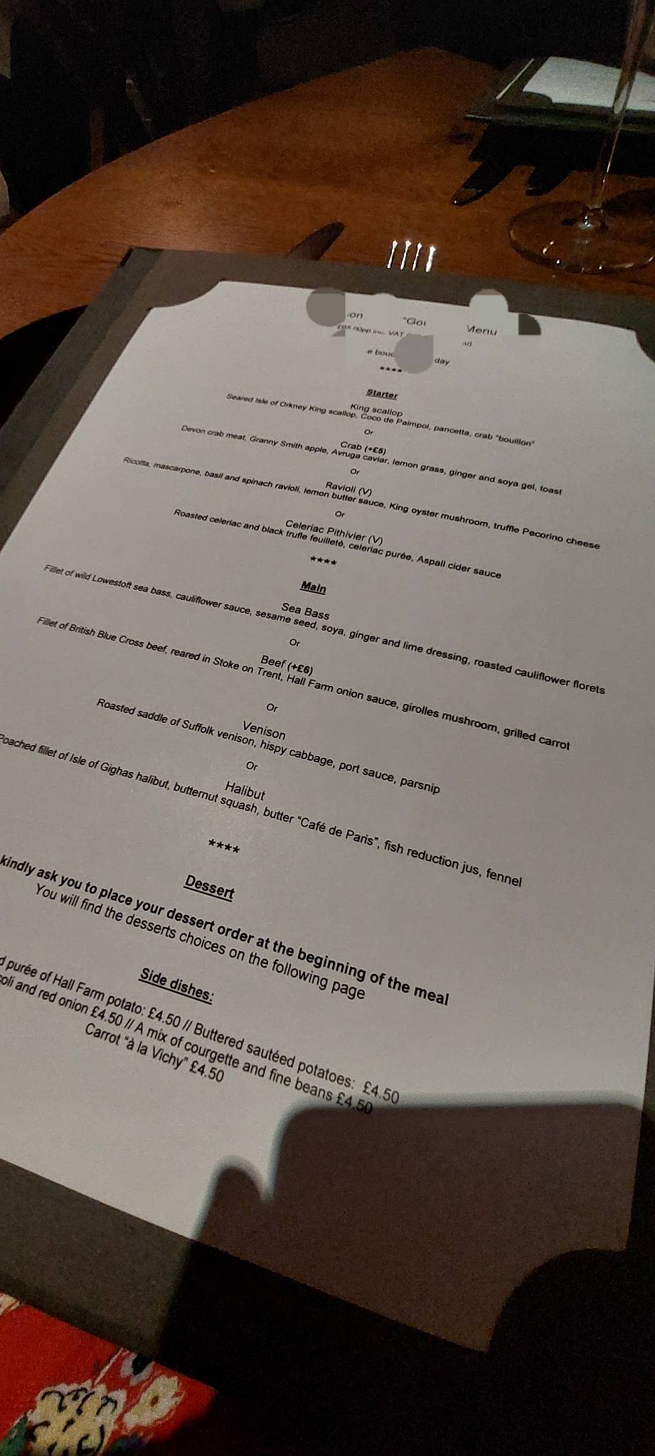 Menu at La Maison Bleue restaurant, Bury Saint Edmunds
