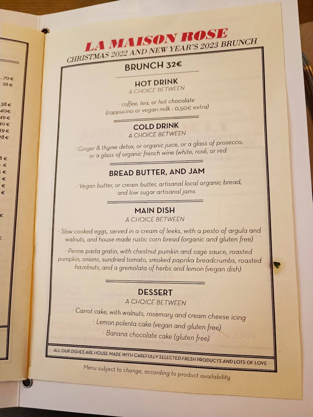 Menu at La Maison Rose restaurant, Paris, 2 Rue de l'Abreuvoir