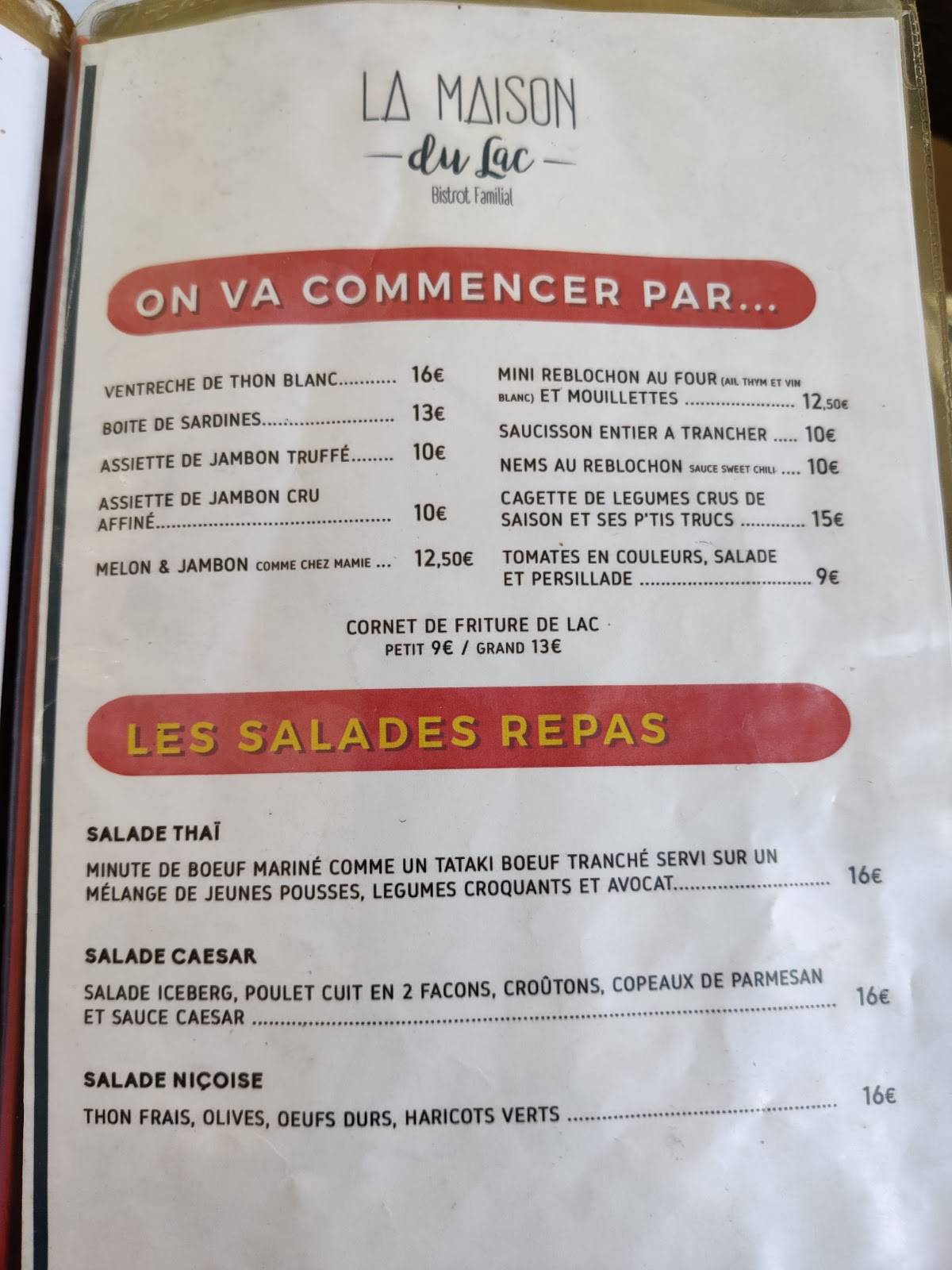 Menu au La Maison du Lac restaurant, France