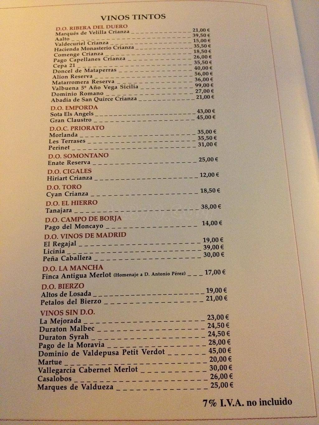 Carta del restaurante La Manduca De Azagra, Madrid