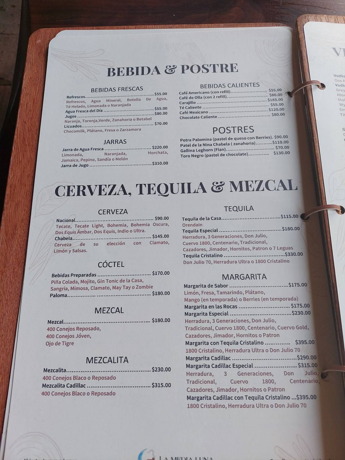 Carta de La Media Luna Restaurante, Rosarito
