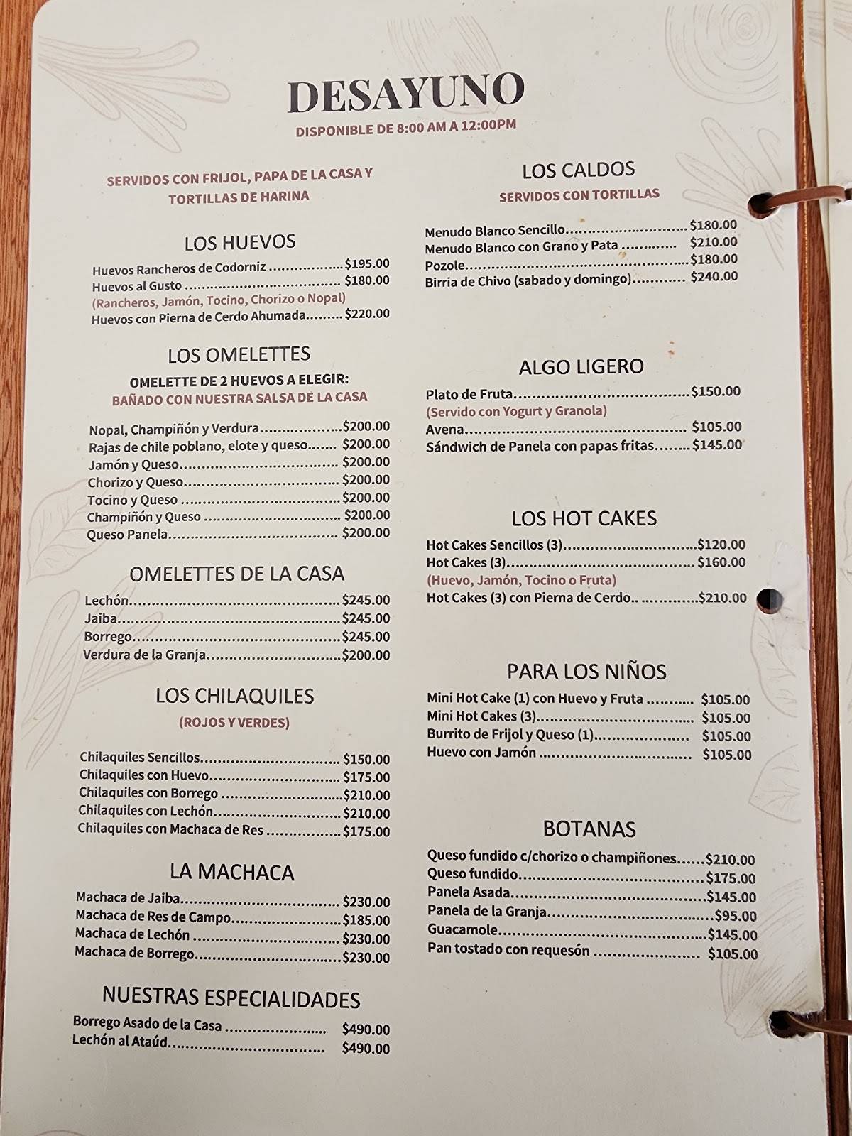 Carta de La Media Luna Restaurante, Rosarito