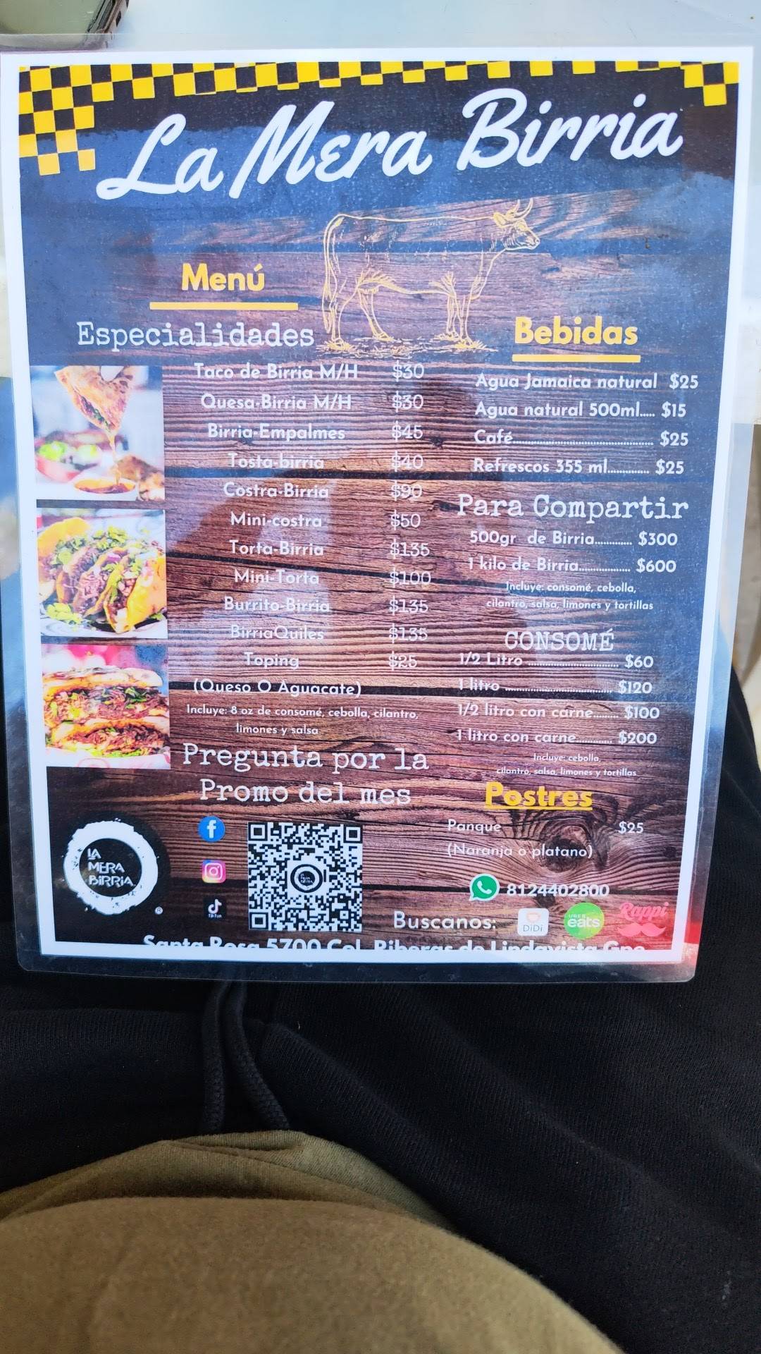Carta del restaurante La Mera Birria MTY, Guadalupe