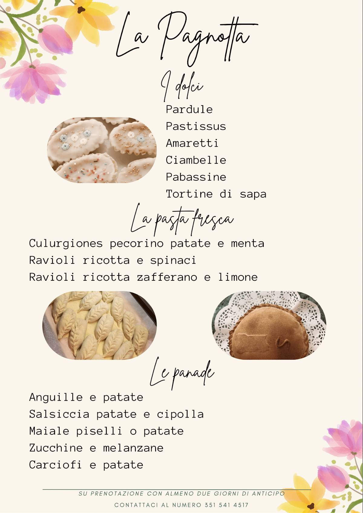 Menu da La Pagnotta, Serdiana