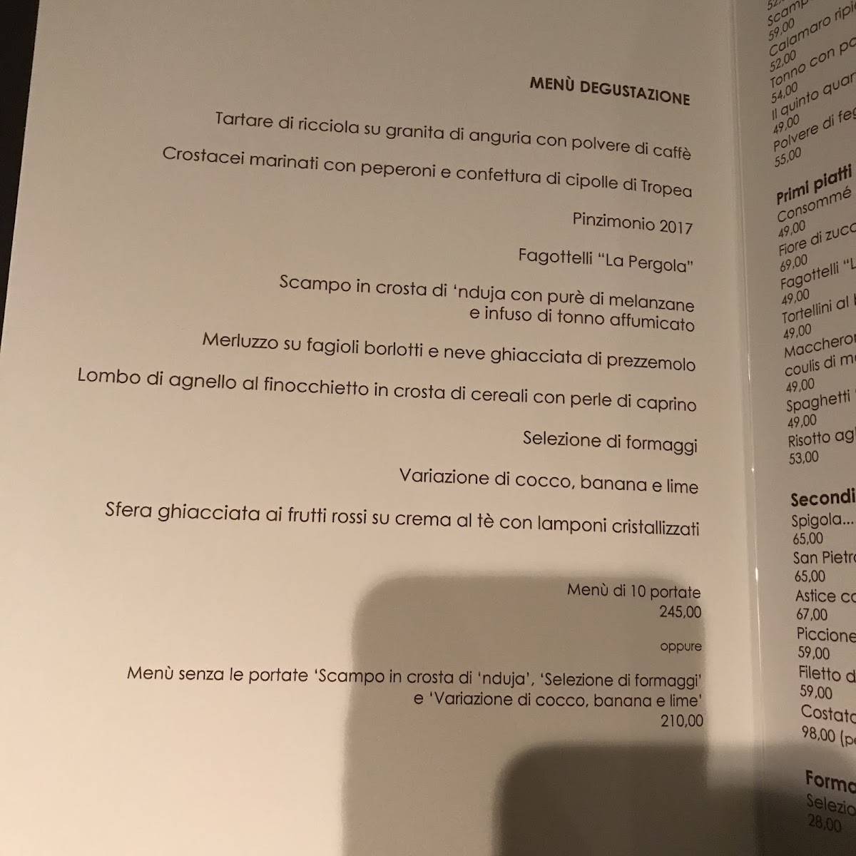 Menu at La Pergola restaurant, Rome, Via Alberto Cadlolo