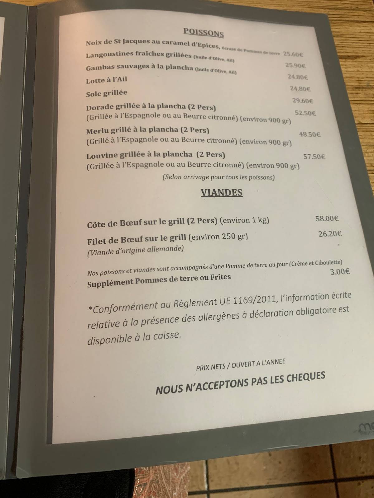 Menu at La Plancha D'Ilbarritz, Bidart