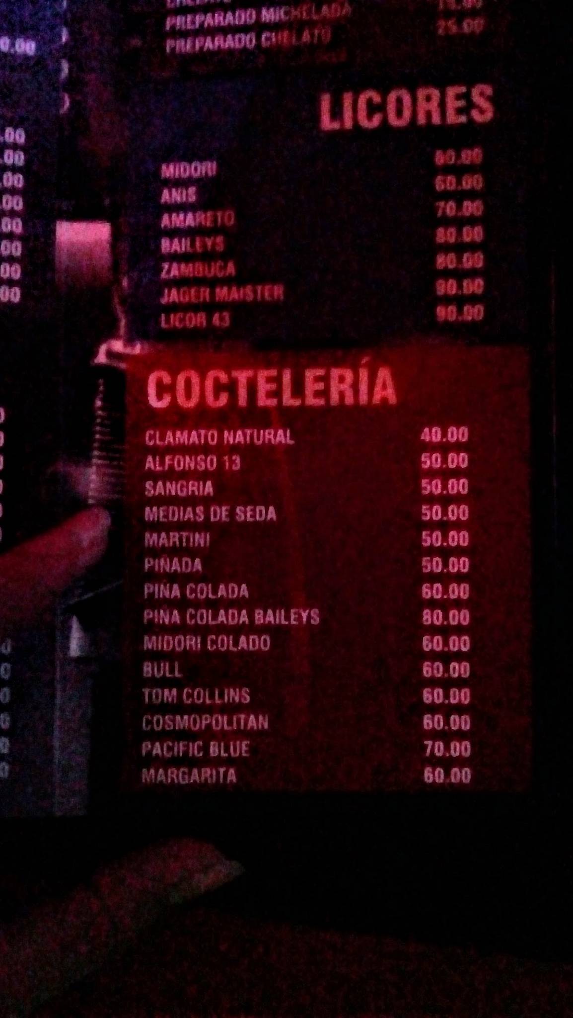 Menu at La Regadera Canta Bar, Santiago de Querétaro