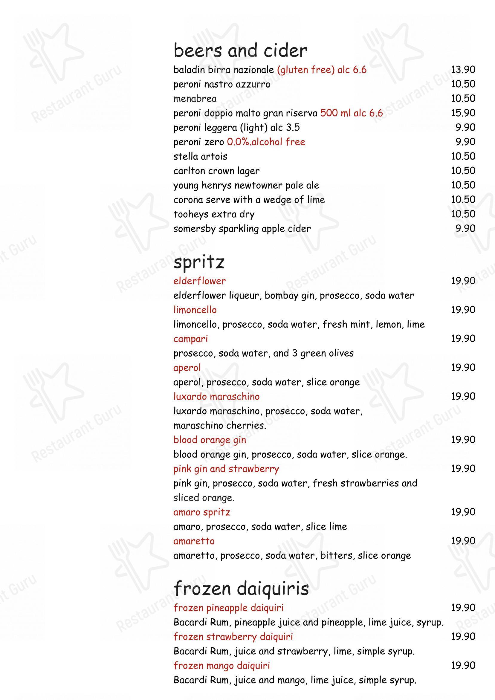 Carta del restaurante La Ricetta Ristorante Italiano Enmore, Enmore