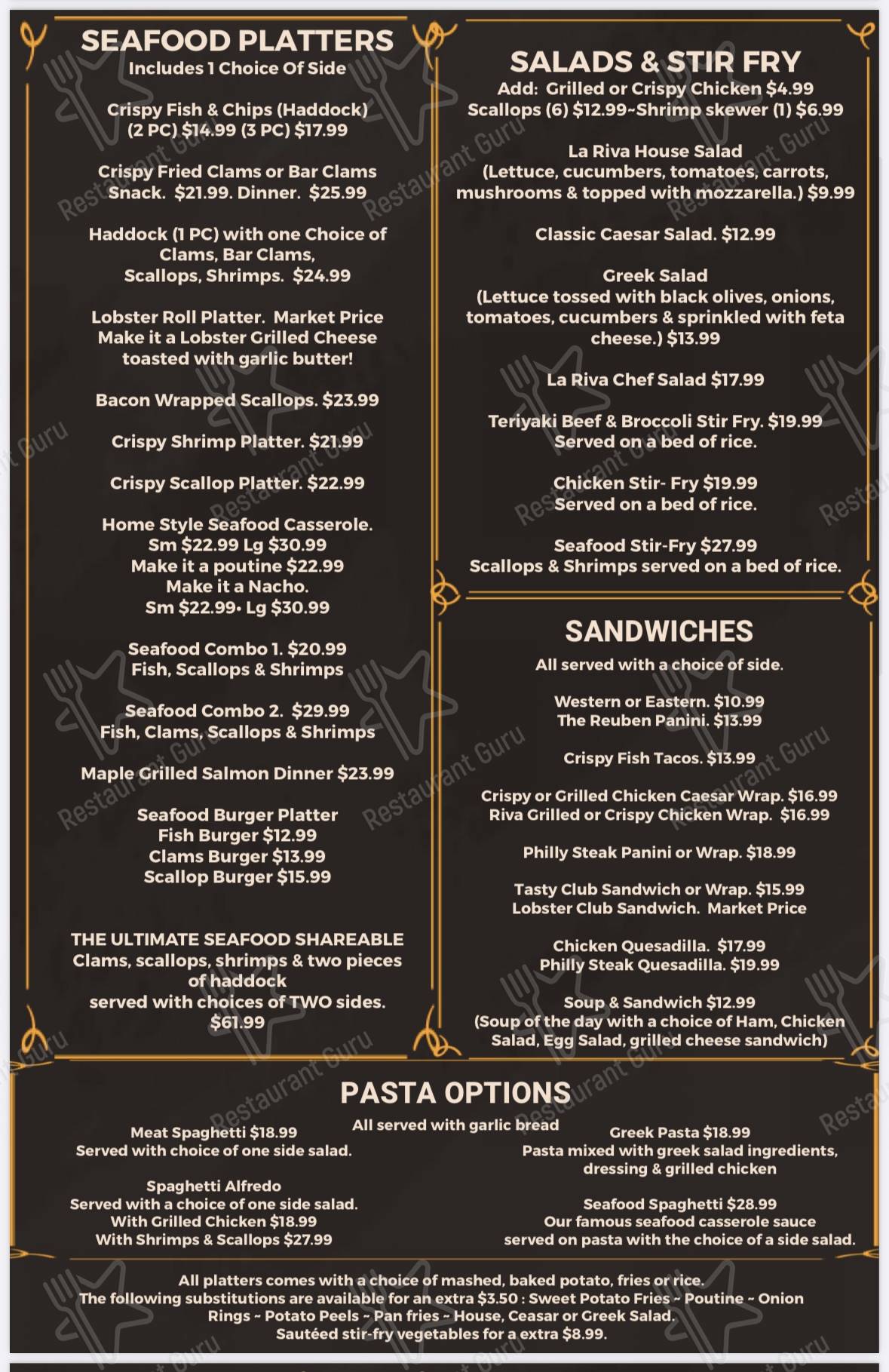 Menu at La Riva Grill restaurant, Richibucto, Rue Main