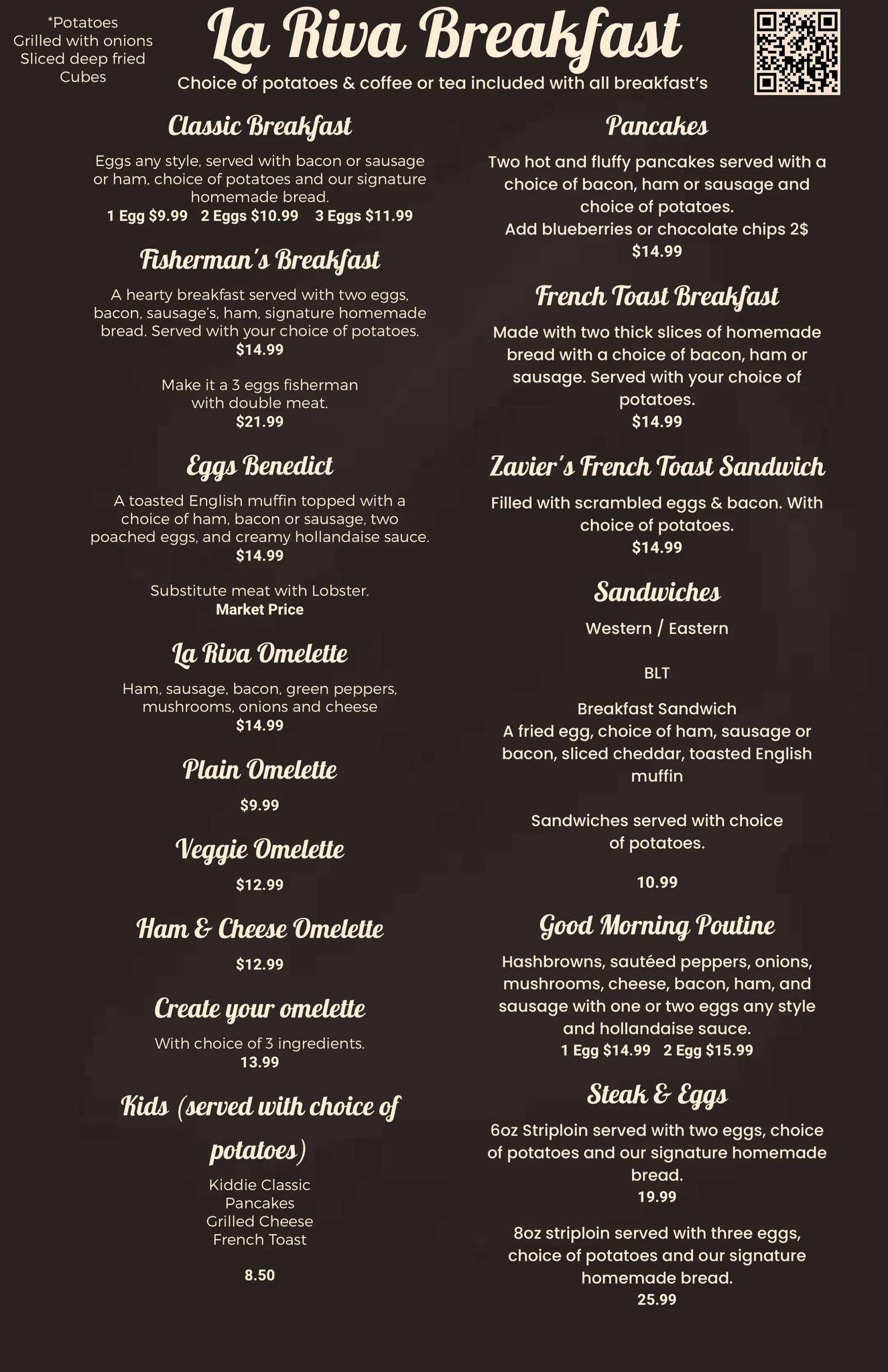 Menu at La Riva Grill restaurant, Richibucto, Rue Main