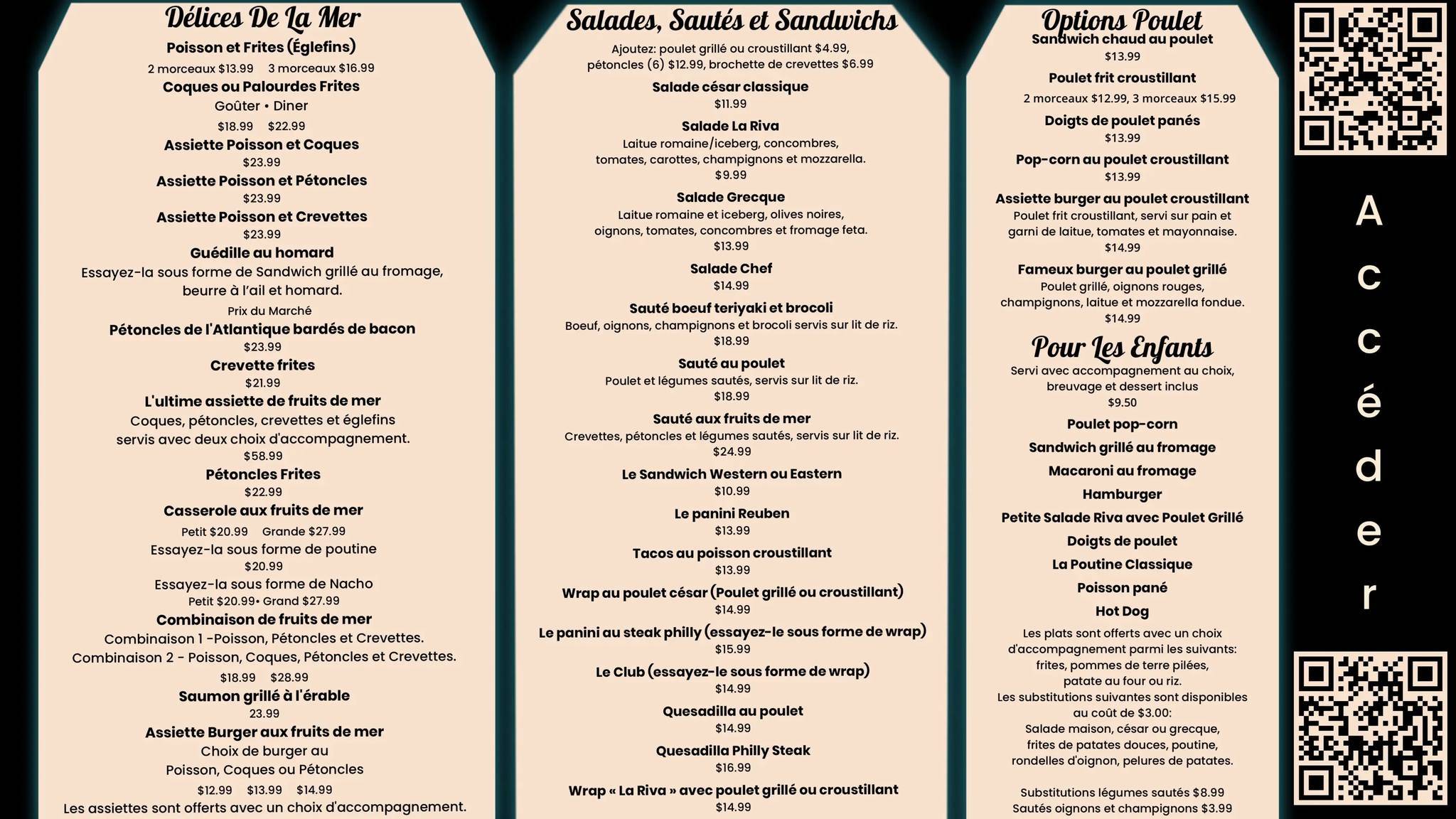 Menu at La Riva Grill restaurant, Richibucto, Rue Main