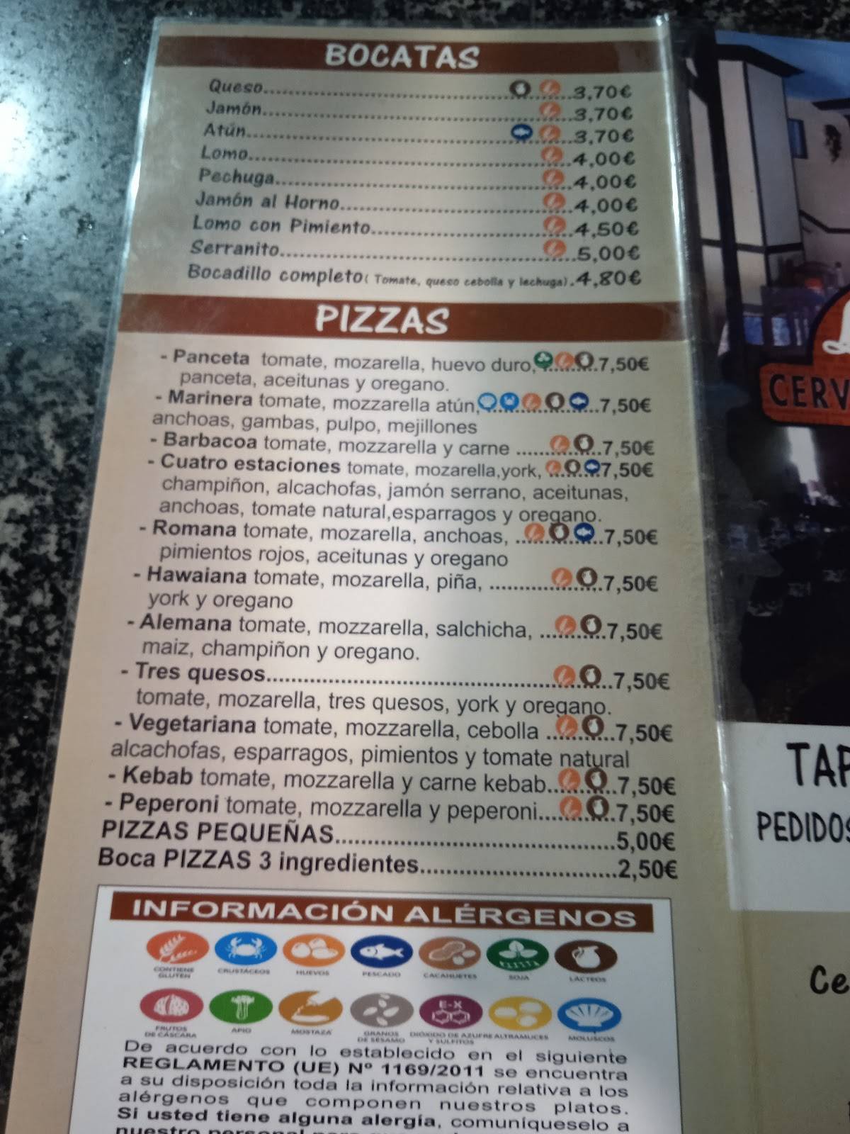 Menu at La Ronda pub & bar, Doña Mencía